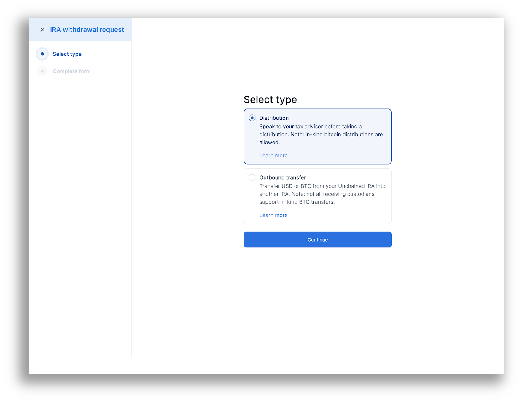How do I take a distribution from my Unchained IRA?