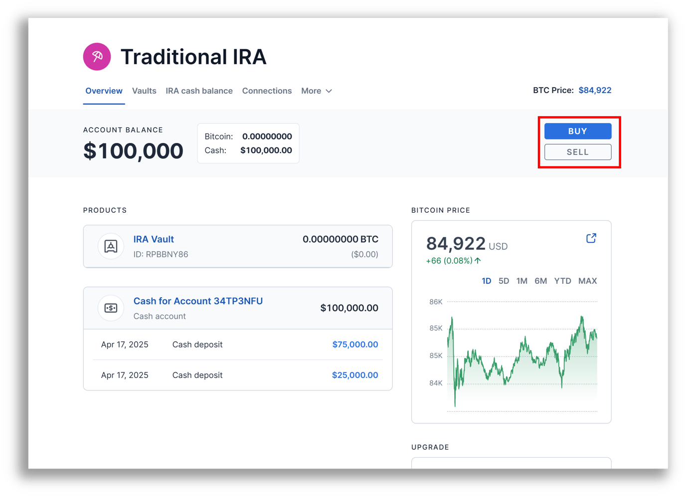How do I buy bitcoin to my Unchained IRA?