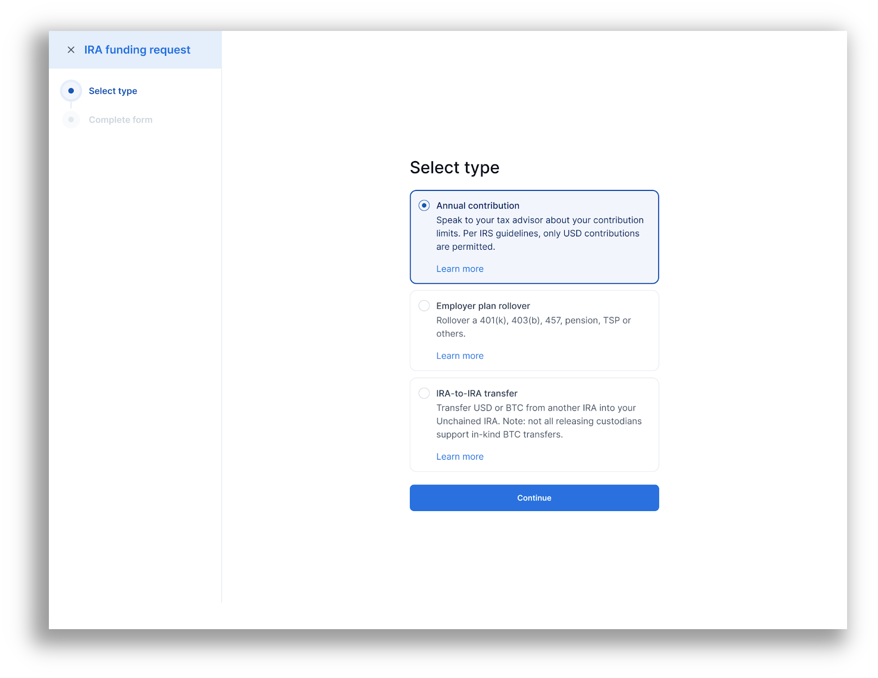 How do I fund my Unchained IRA with an Annual Contribution?